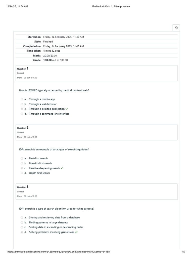 Prelim Lab Quiz 1 - Attempt Review | PDF | Theoretical Computer Science | Algorithms And Data ...