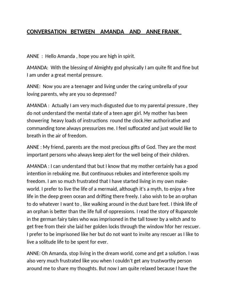 Conversation Between Amanda and Anne Frank | PDF