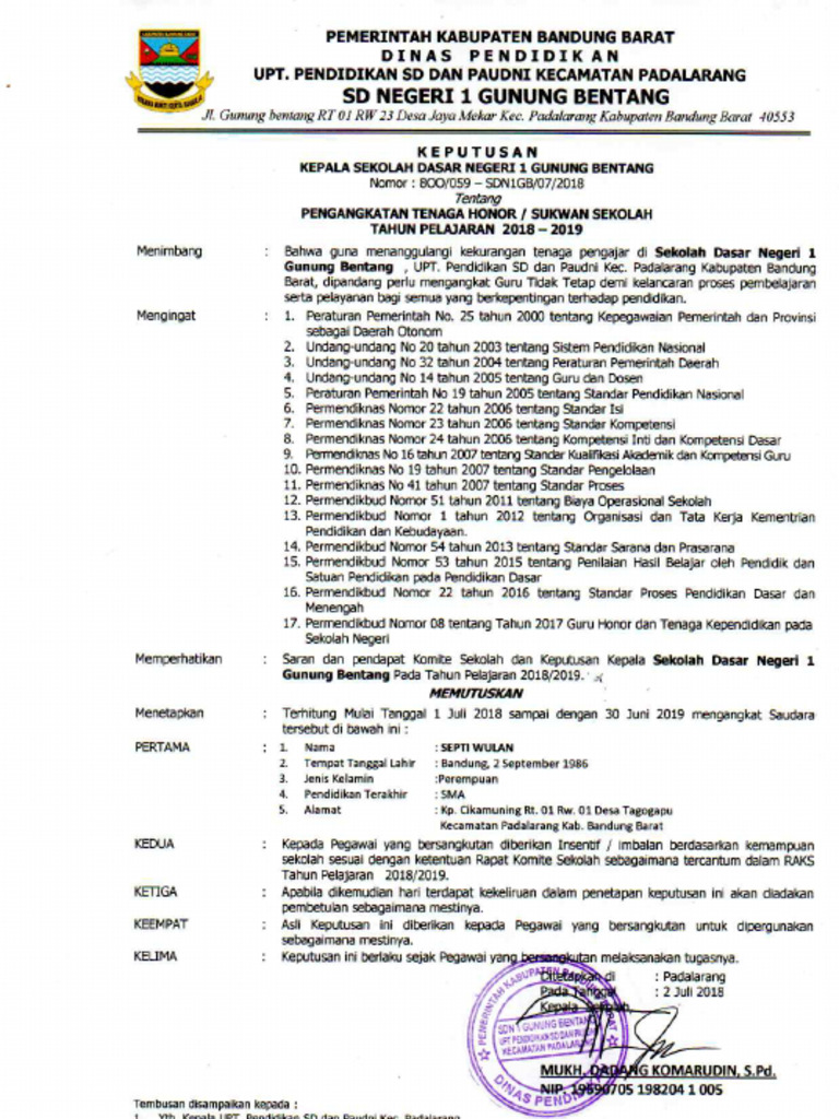 SK Awal Septi - 2018 | PDF