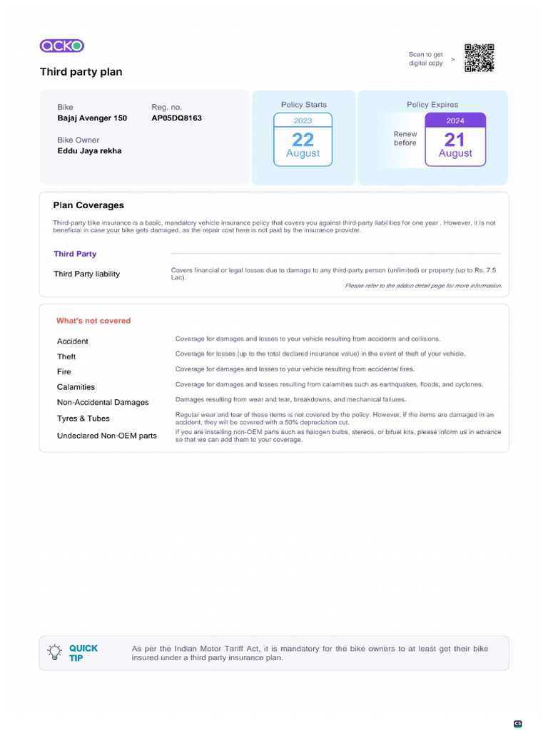 AP05DQ8163 - Acko Insurance Policy | PDF