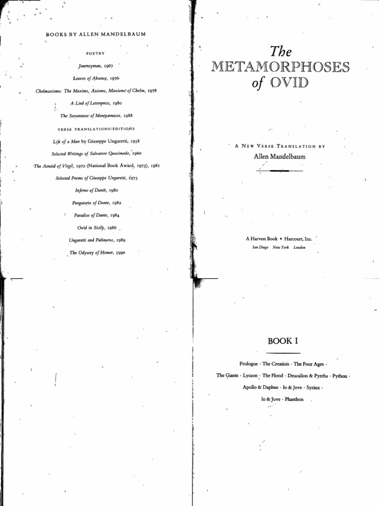 Ovid, Metamorphoses, Books 1 and 3 | PDF