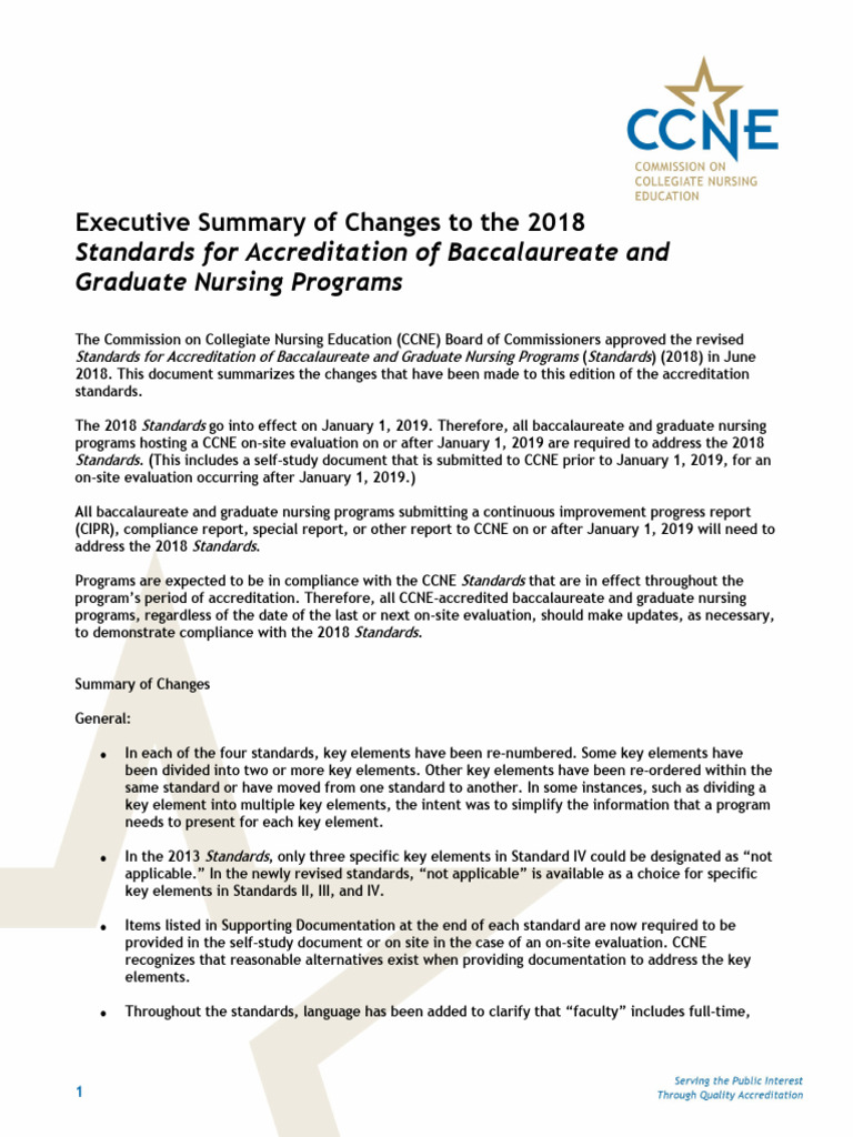Summary Major Revisions to 2018 Standards | PDF | Evaluation | Nursing