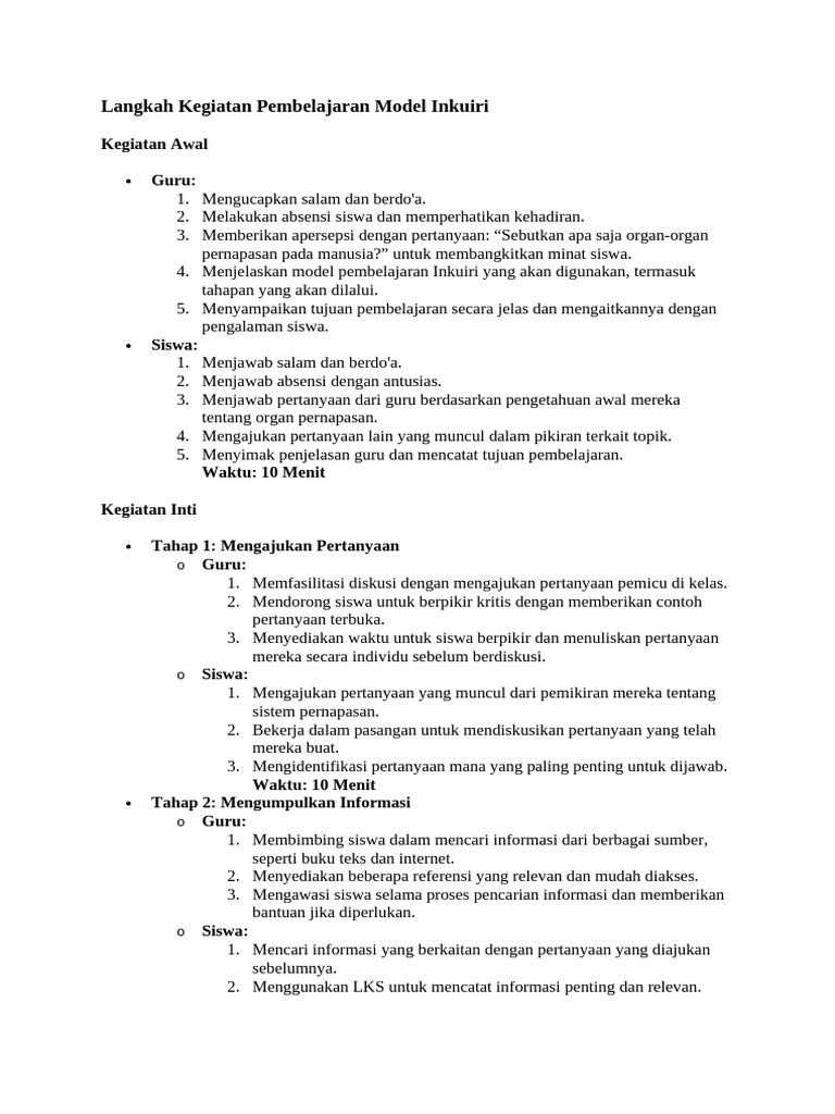 Langkah Kegiatan Pembelajaran Model Inkuiri | PDF