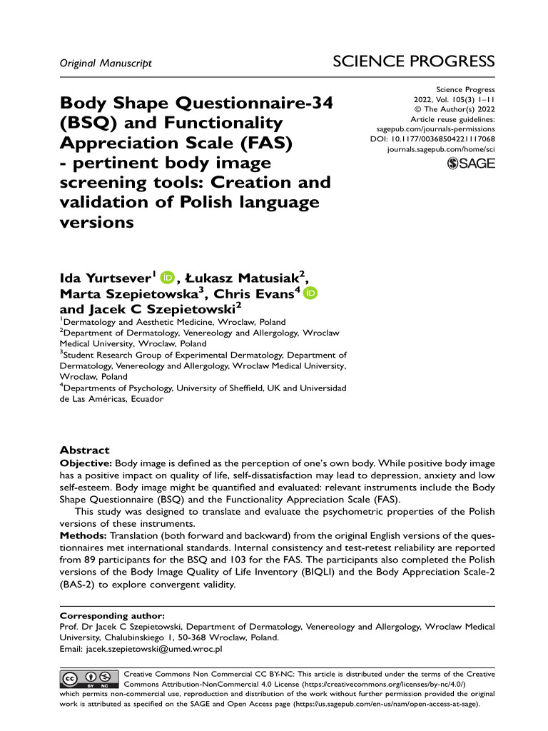 Body Shape Questionnaire | PDF | Body Image | Psychometrics