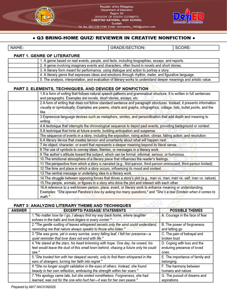 Q3 Bring0home Quiz CNF 2025 | PDF | Essays | Rodrigo Duterte