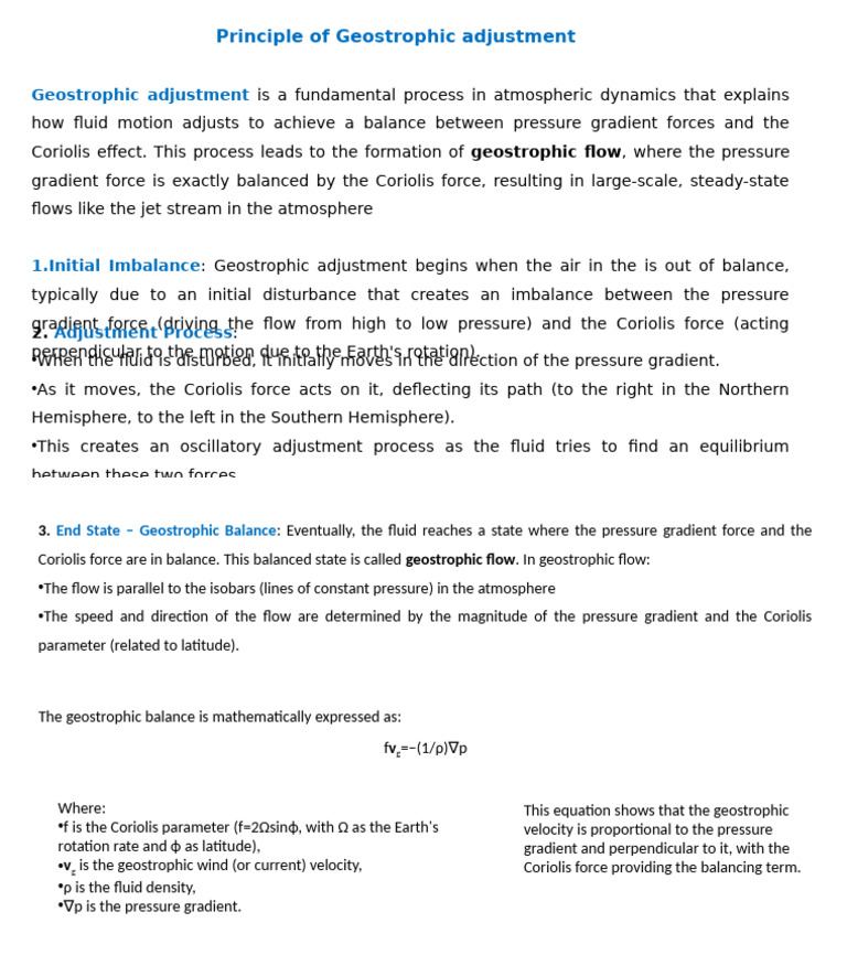 Principle of Geostrophic Adjustment | PDF