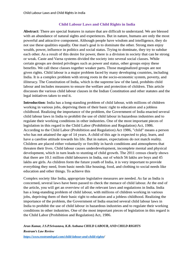 Child Labour Laws and Child Rights in Indi1 | PDF | Child Labour | Poverty