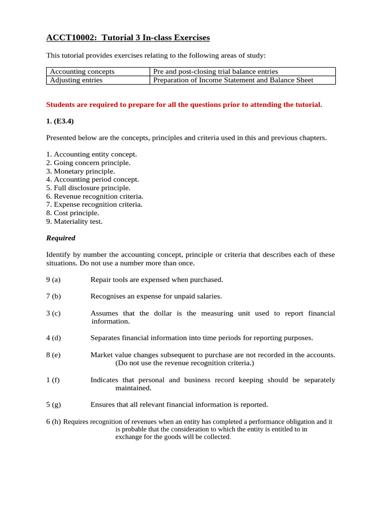 ACCT10002 Tutorial 3 In-Class Exercises | PDF | Debits And Credits ...