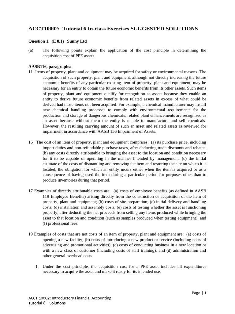 ACCT10002 Tutorial 7 In-Class Exercises - Solutions New | PDF | Depreciation | Debits And Credits