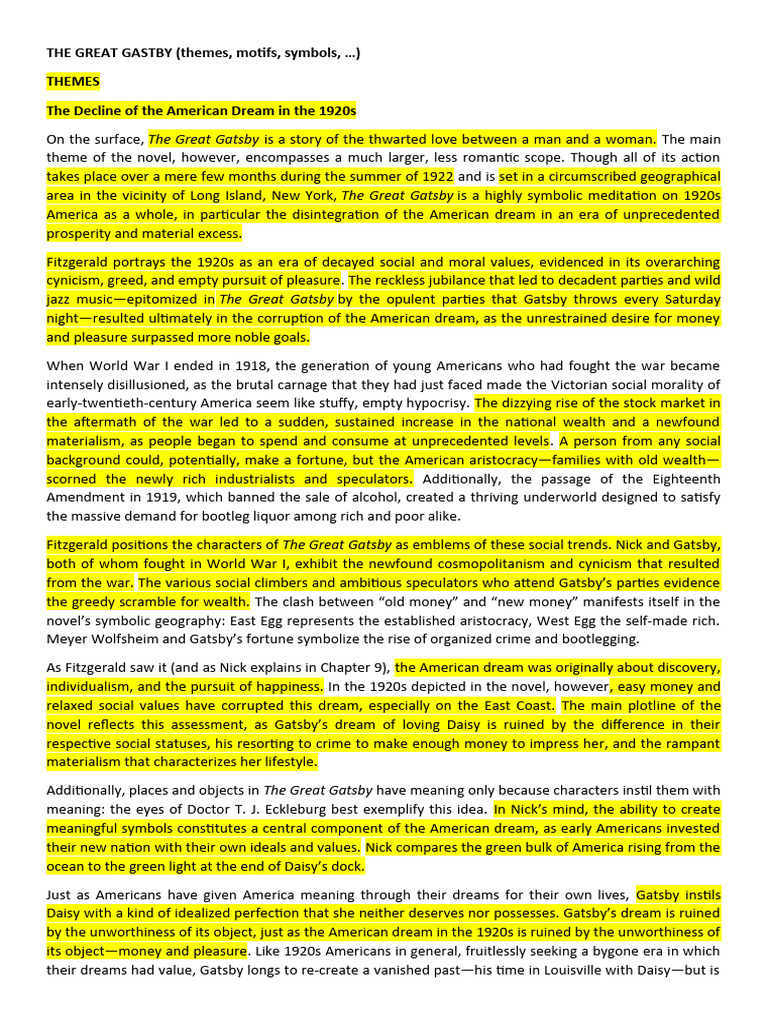 625803520 the Great Gatsby Themes Motifs Symbols | PDF | The Great Gatsby