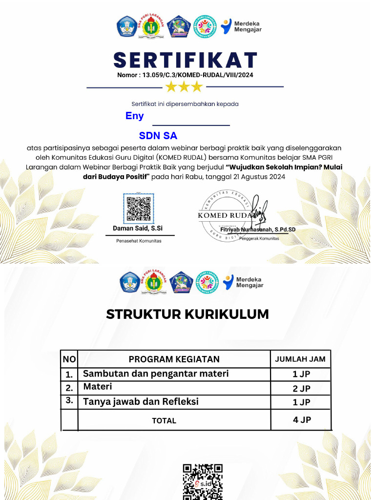 SERTIFIKAT ENY WAHYUNINGSIH | PDF
