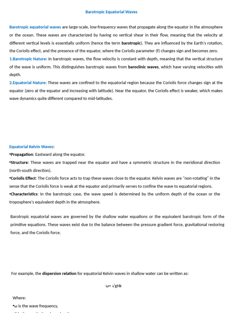 Barotropic Equatorial Waves | PDF | Waves | Atmosphere Of Earth