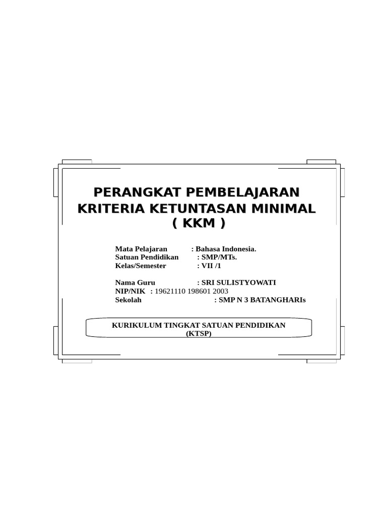 KKM. Bahasa Indonesia SMP-MTs | PDF