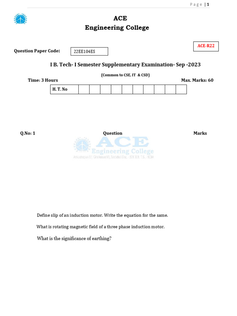 Basic Electrical Engineering Exam Paper | PDF | Transformer ...