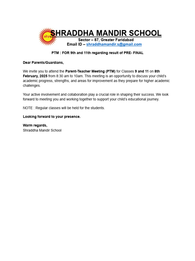 Invitation for PTM on 8th Feb. | PDF