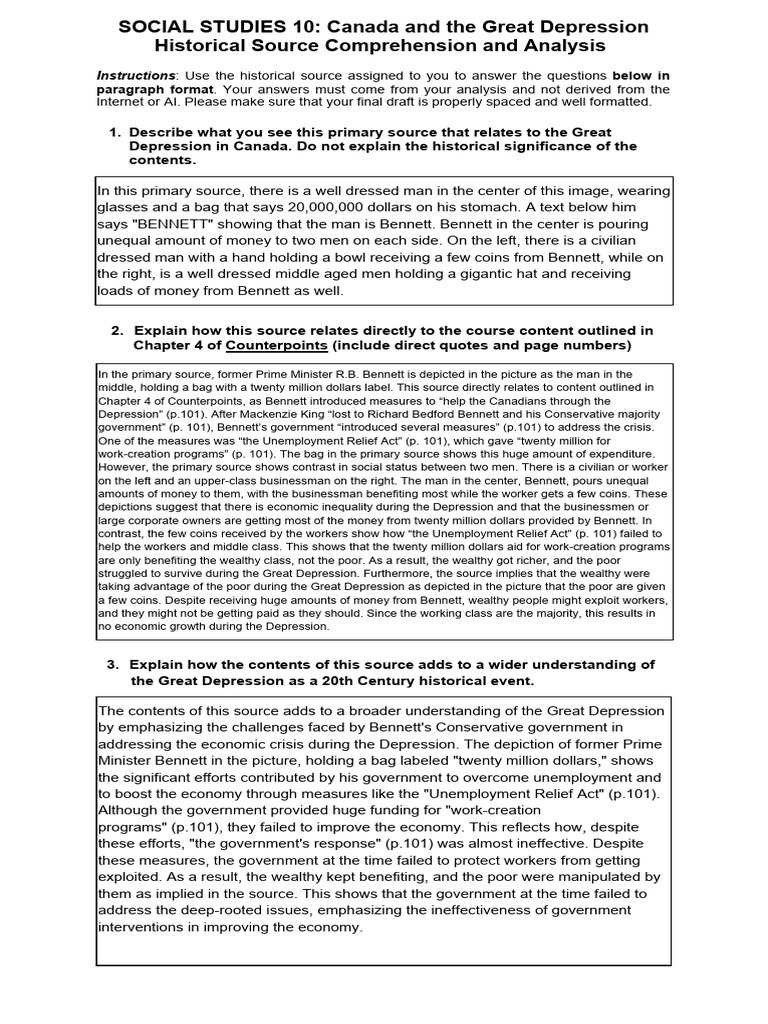 Great Depression Historical Source Analysis S | PDF | Great Depression ...