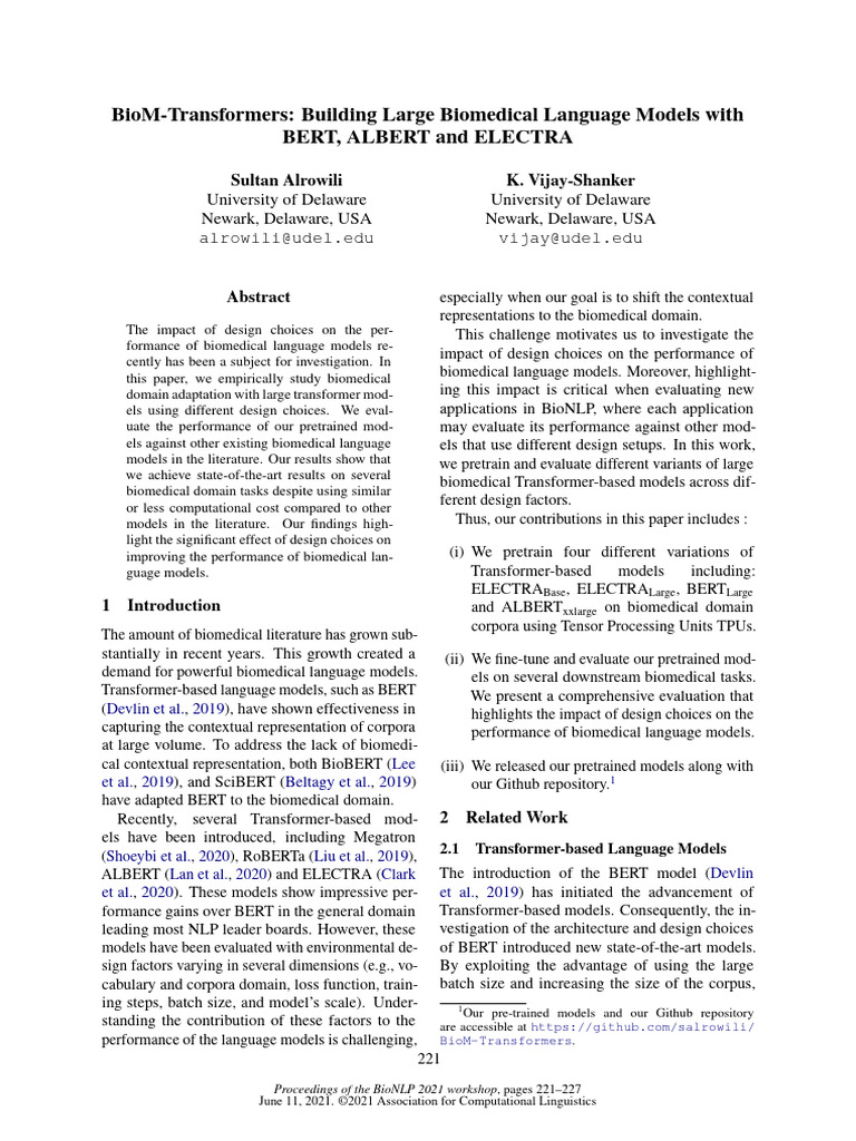 BioM-Transformers: Building Large Biomedical Language Models With | PDF | Learning | Human ...