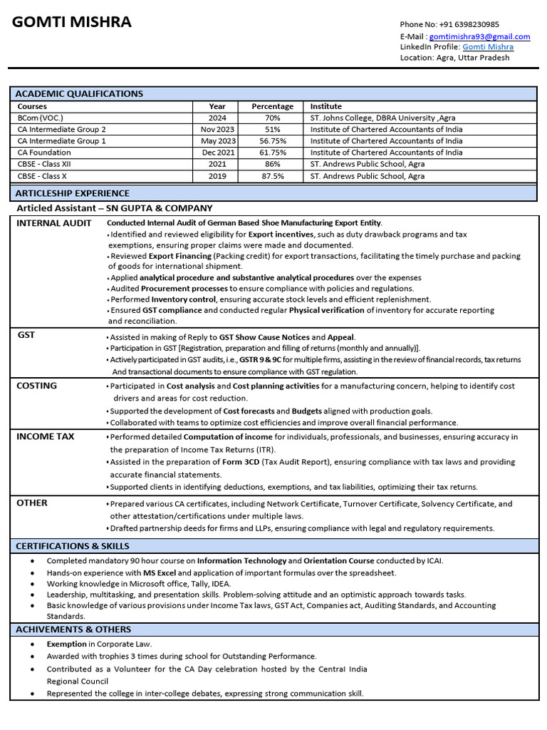 Gomti mishra_resume | PDF | Taxes | Audit