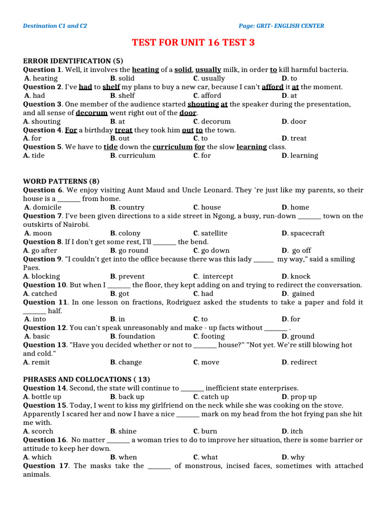TEST C2 UNIT 16 ĐỀ SỐ 3 | PDF