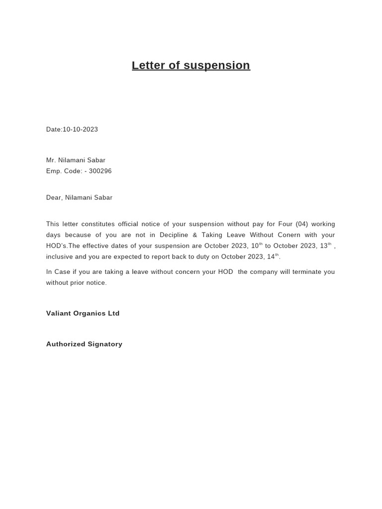 Letter of Suspension - Parsu Sabra | PDF