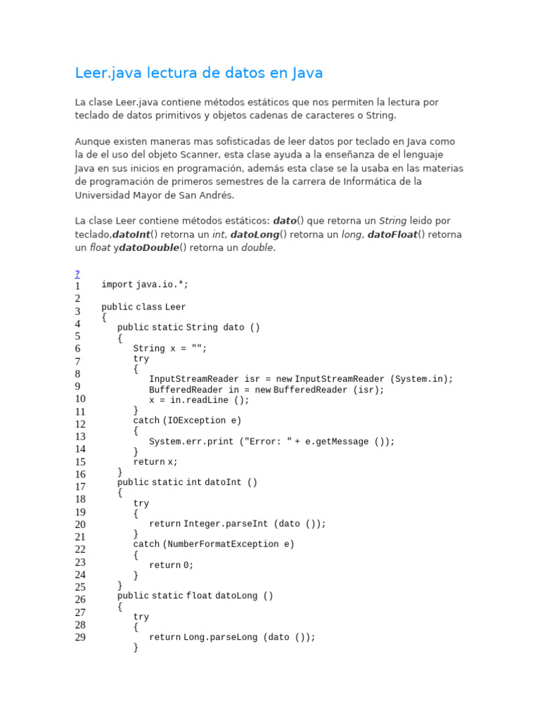 Leer Datos en Java | PDF | Java (lenguaje de programación) | Cadena (informática)