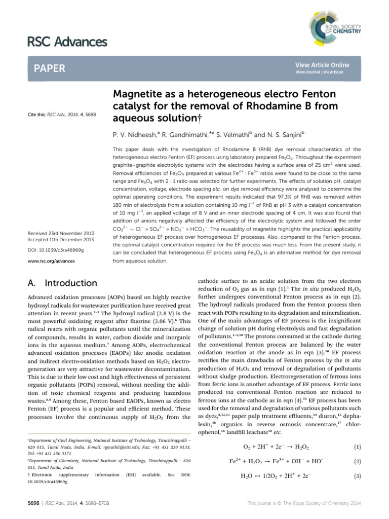 RSC Advances: Paper | PDF | Redox | Physical Chemistry