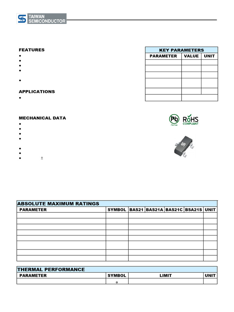 BAS21 SMD Switching Diode Specs | PDF | Diode | Electrical Engineering