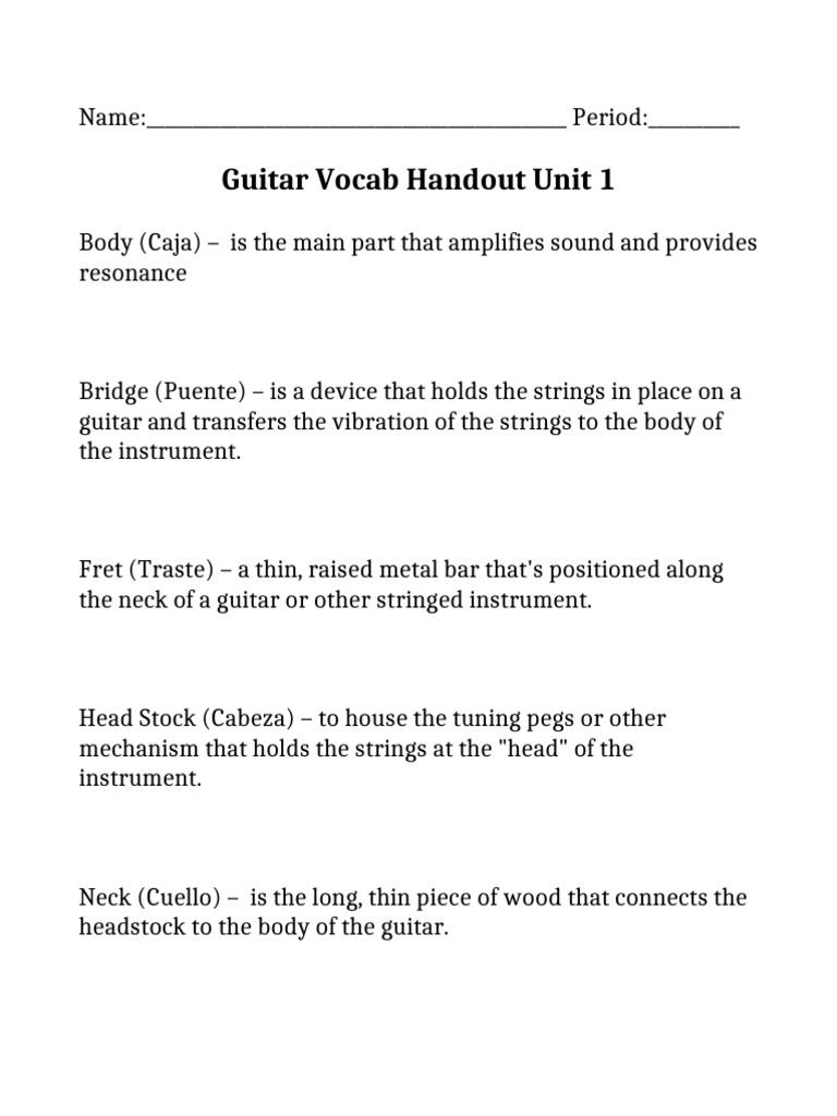 Guitar Vocab Handout Unit 1 | PDF