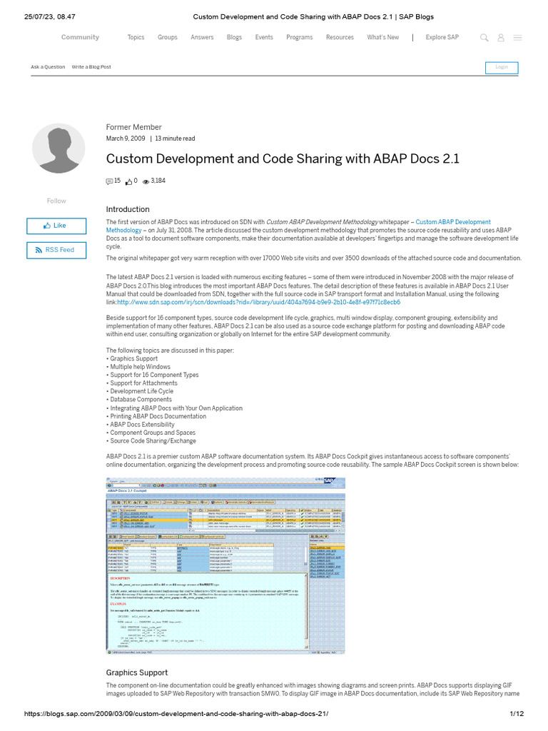 Custom Development and Code Sharing With ABAP Docs 2.1 - SAP Blogs | PDF | Software Engineering ...