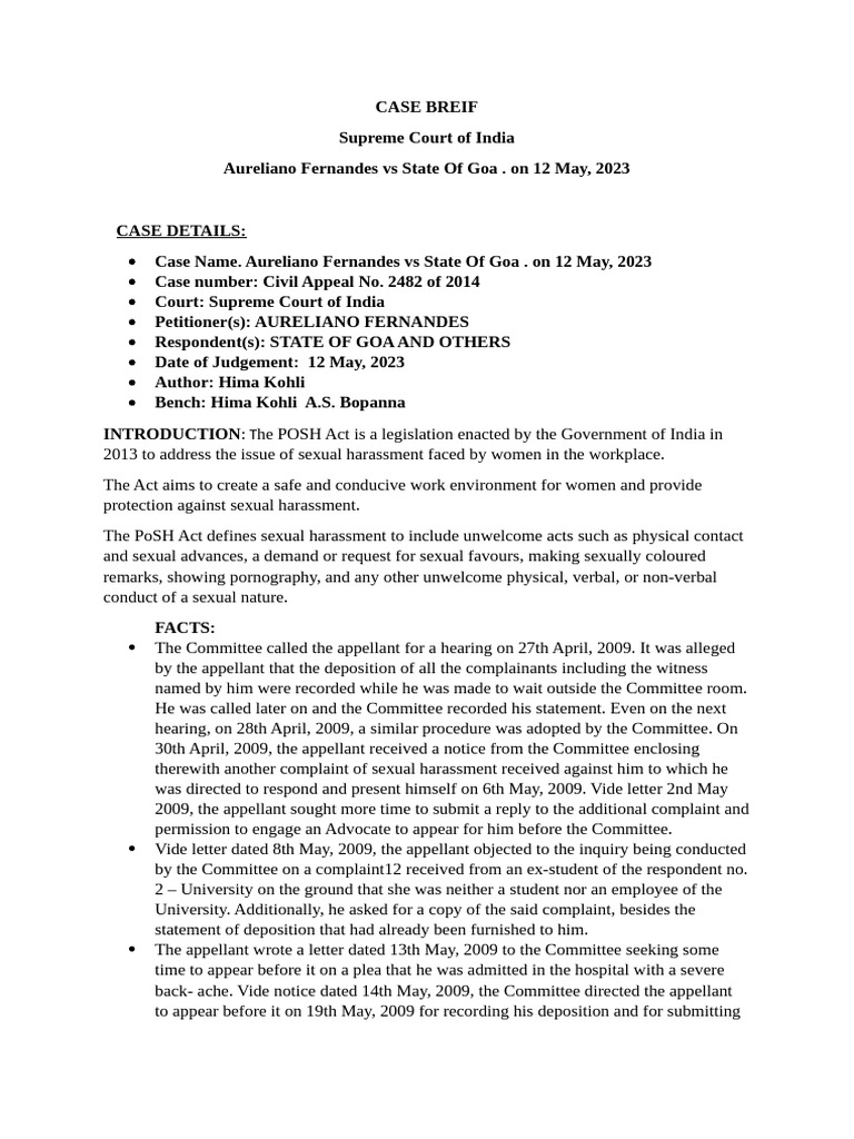 Aureliano Fernandes Vs State of Goa - On 12 May, 2023 | PDF | Sexual ...