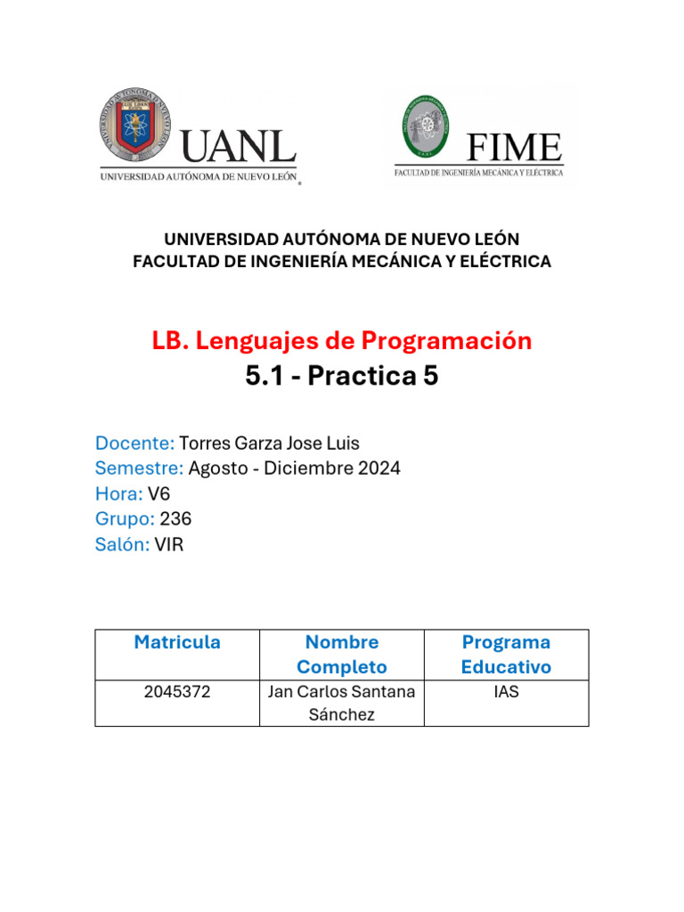 5.1 - Practica 5: LB. Lenguajes de Programación | PDF