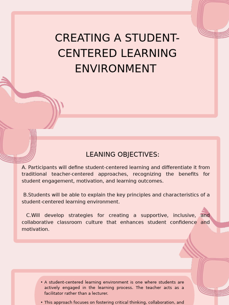 CREATING A STUDENT-CENTERED LEARNING ENVIRONMENT | PDF | Learning ...