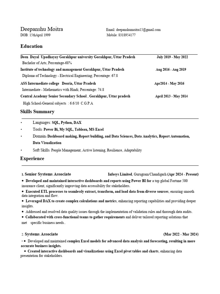 Deepanshu Moitra: Data Analyst Resume | PDF | Microsoft Excel | Information Retrieval