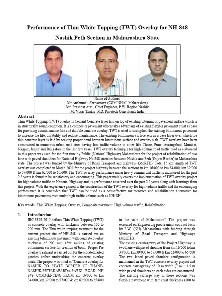 IRC Paper On Thin Whitetopping Nashik Peth NH 848 | PDF | Road Surface ...