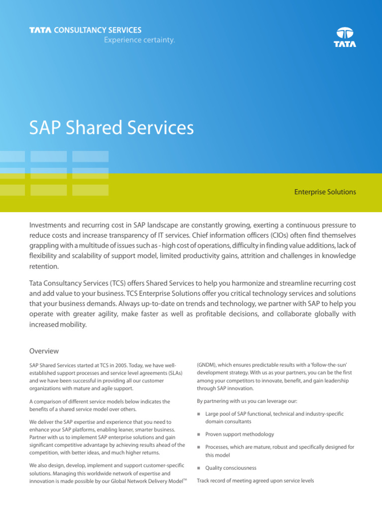 Sap Shared Support Service - Infosys | PDF | Enterprise Resource Planning | Customer ...