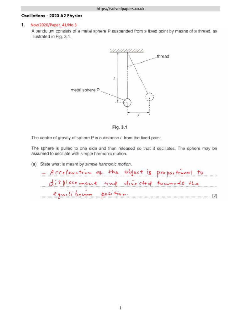 2020 Oscillations A2 Physics - Solved | PDF