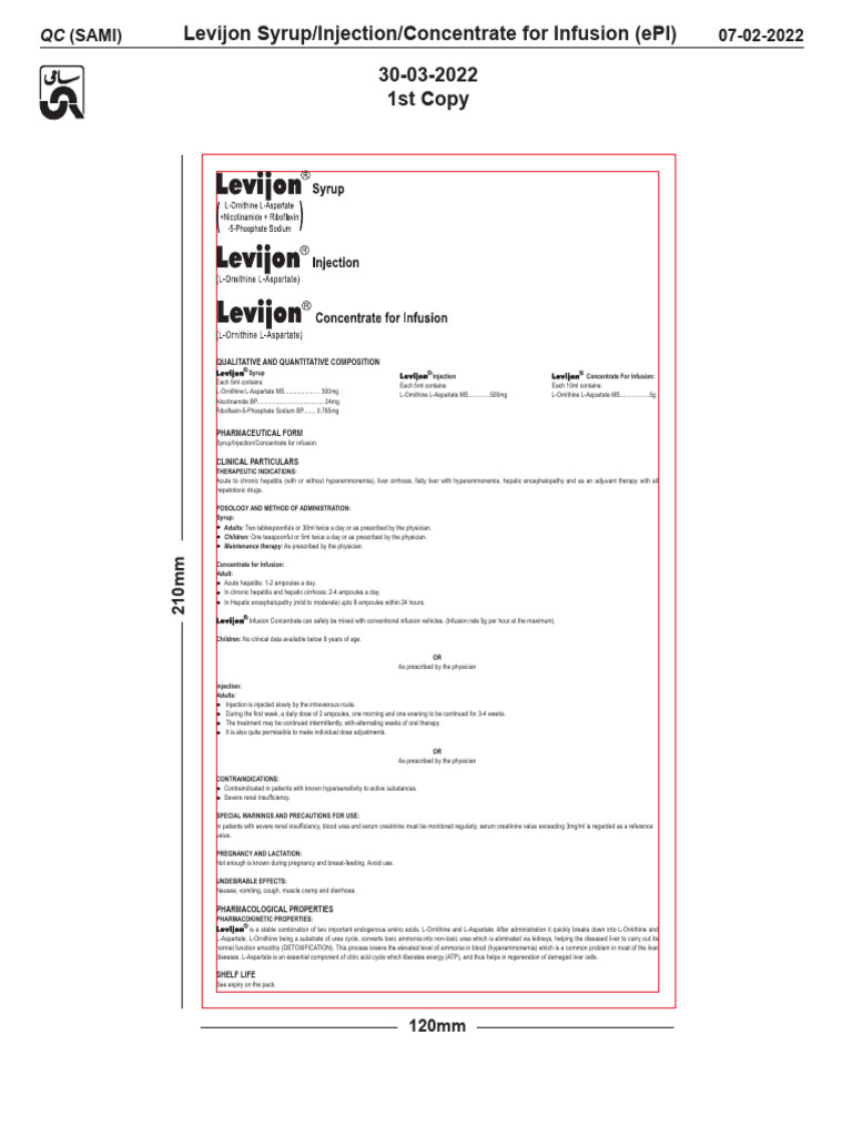 Levijon Syrup Injection Concentrate For Infusion | PDF | Intravenous ...