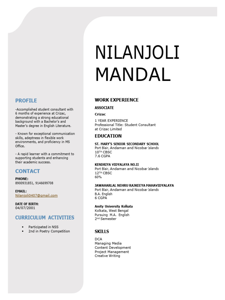 Nilanjoli Mandal CV | PDF