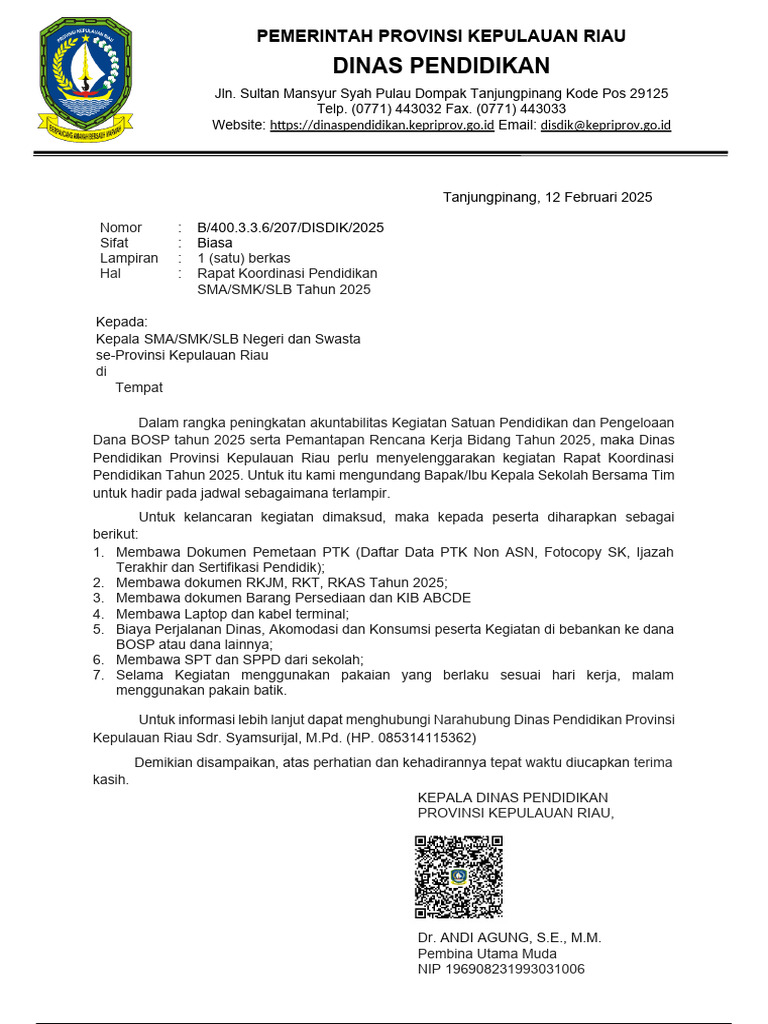 Surat Undangan Rakor Pendidikan TA 2025 | PDF