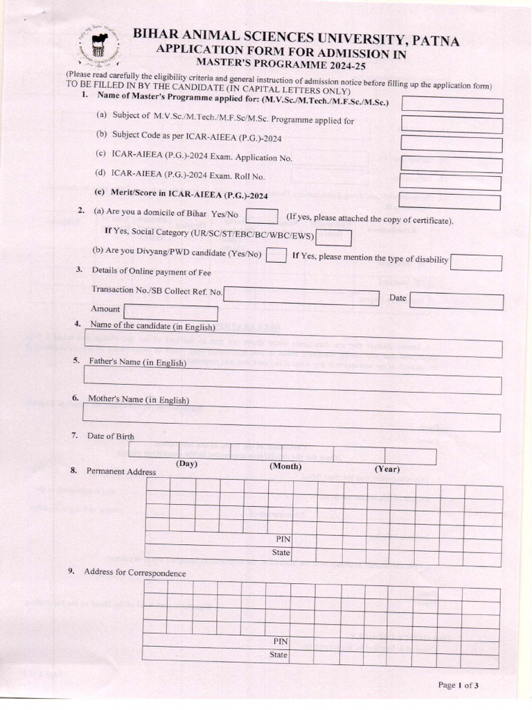 Application Form Masters Programme 2024 25 | PDF