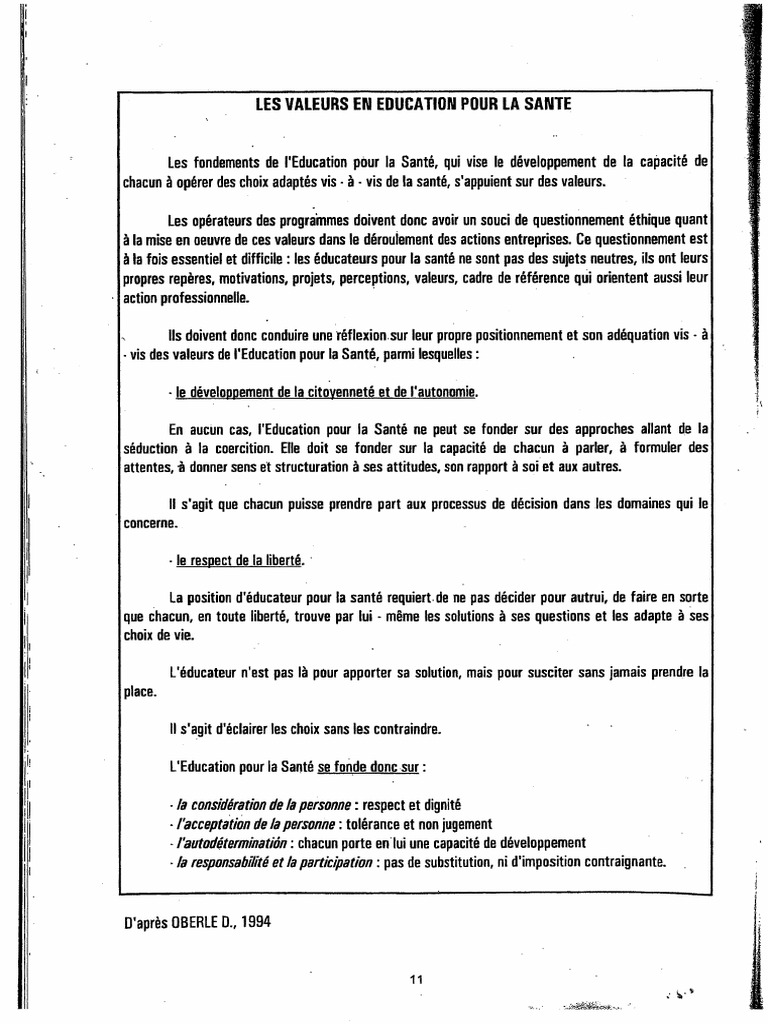 Valeurs - Education - Sante - Oberle - Copie | PDF