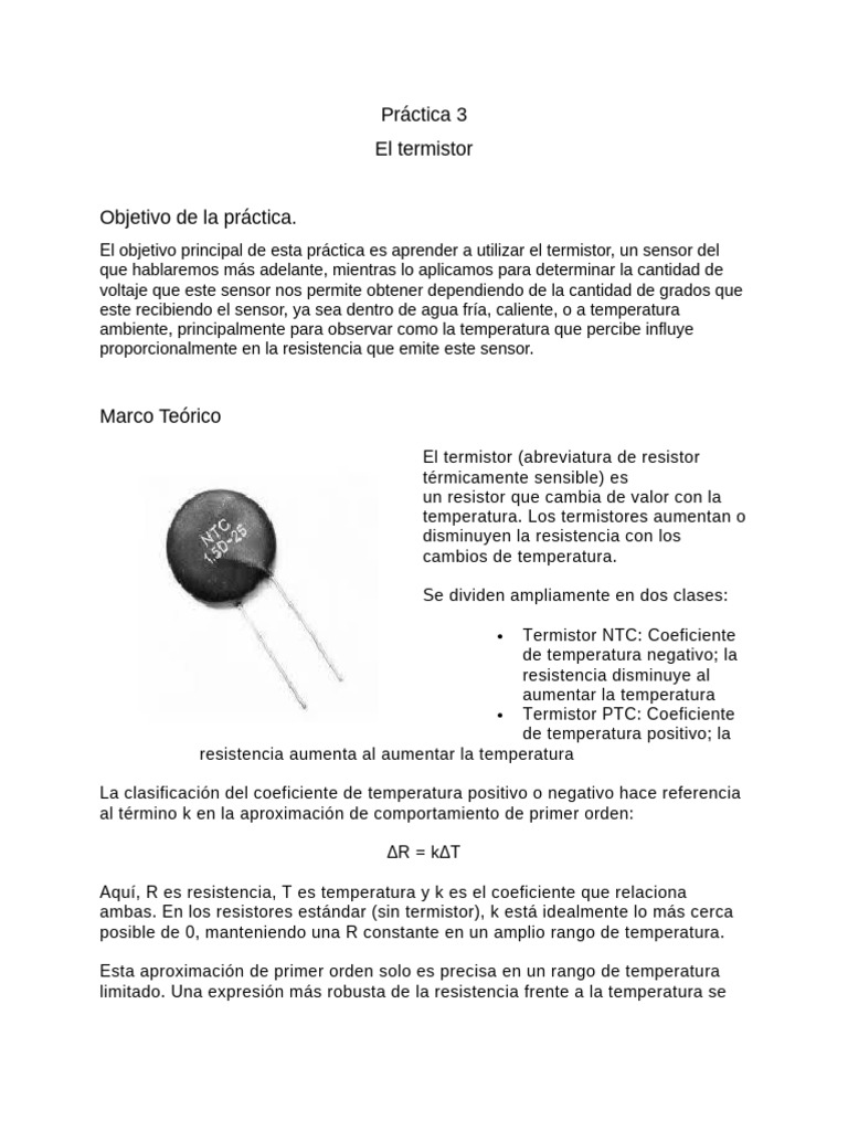 Uso del Termistor en Práctica | PDF | Resistor | Termodinámica