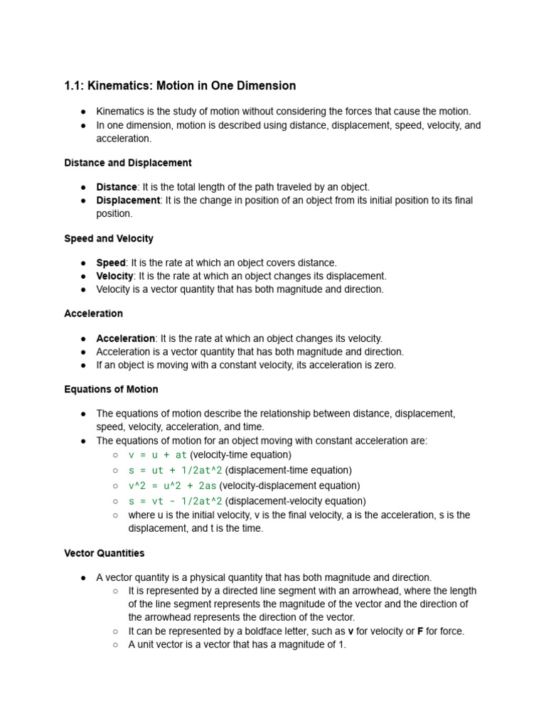 AP Physics C - Mechanics - Unit 1 | PDF | Acceleration | Velocity