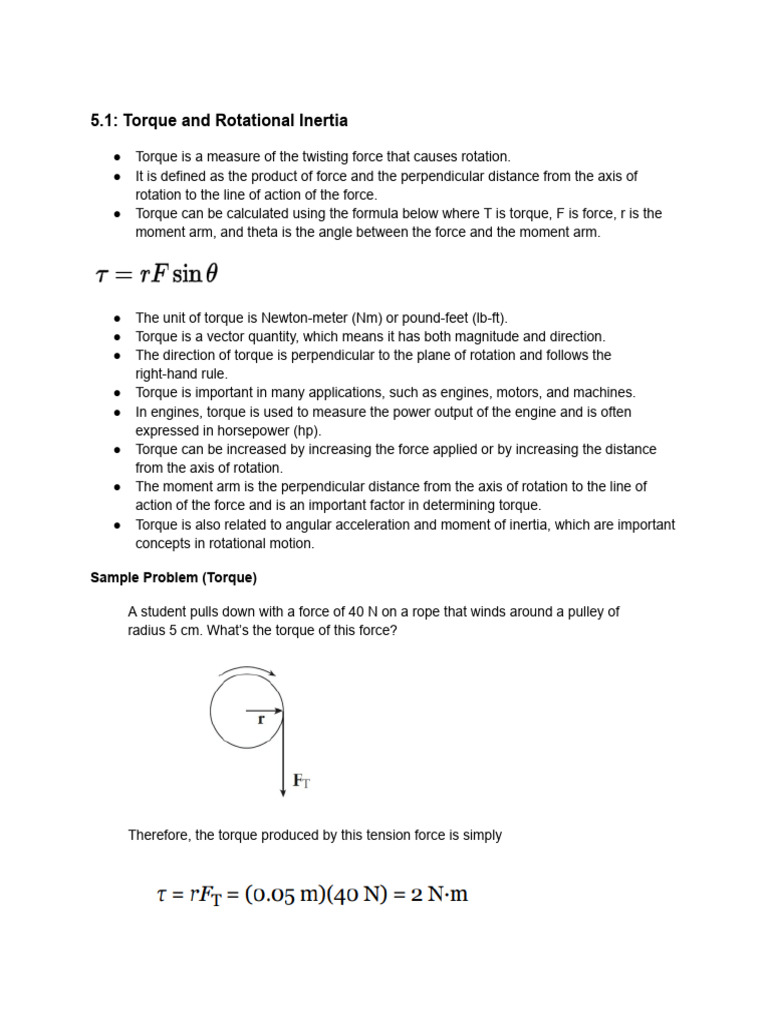 Torque and Rotational Inertia Concepts | PDF | Torque | Rotation Around ...