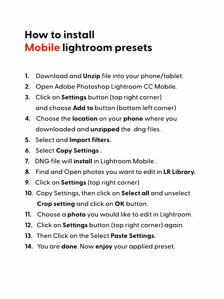 How To Install Lightroom Mobile Presets | PDF