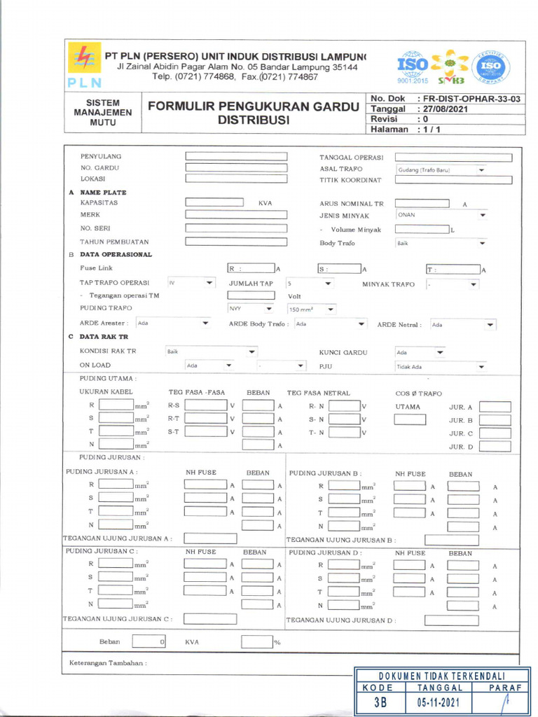 Form Pengukuran Gardu | PDF
