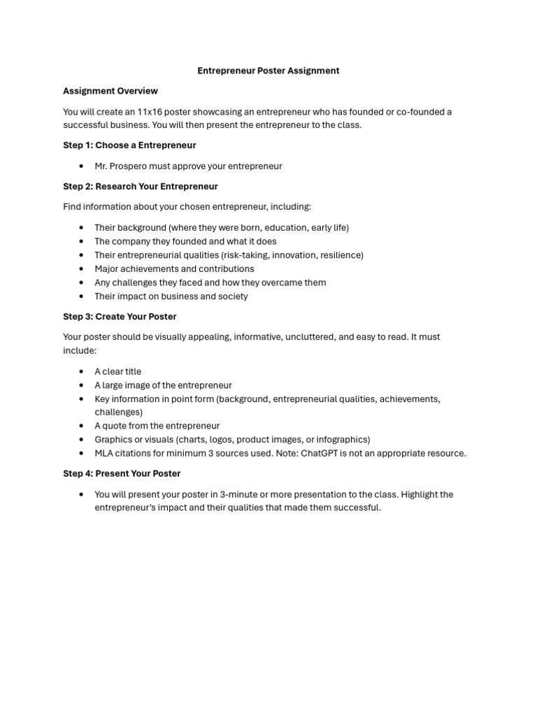 Entrepreneur Poster Project Guidelines | PDF | Entrepreneurship ...