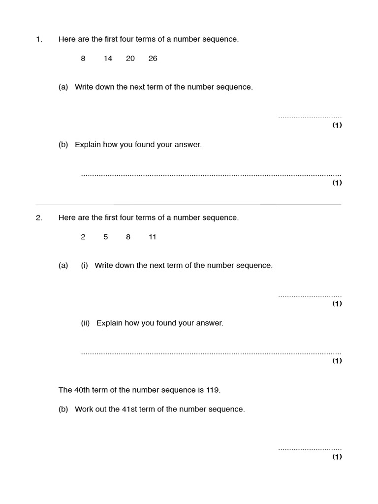 Number Sequence Problems and Solutions | PDF | Mathematics | Arithmetic