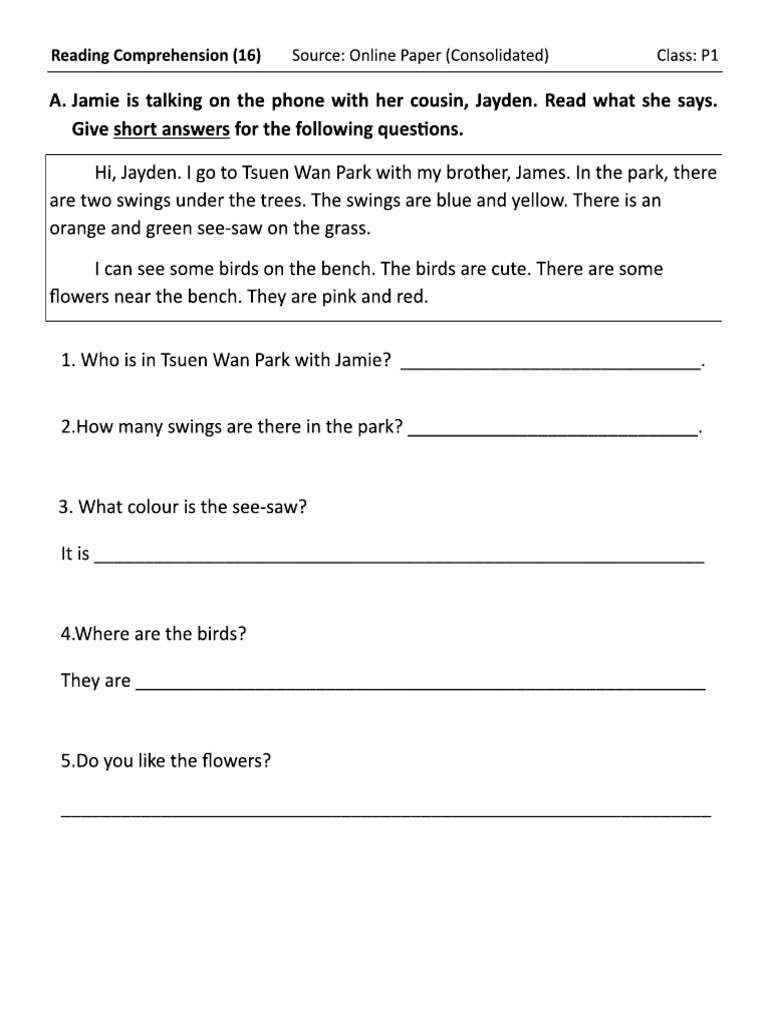 16-20. P1 English Reading Comprehension | PDF