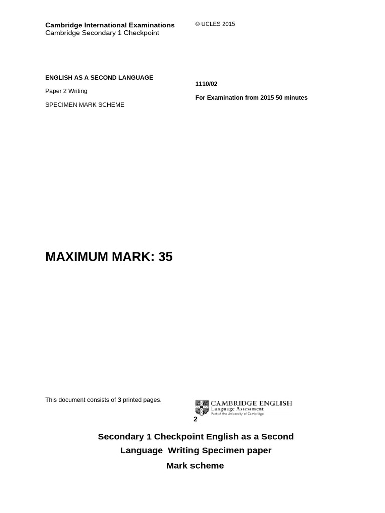 AICE ESL Paper 2 Mark Scheme 2015 | PDF | Vocabulary | Applied Linguistics